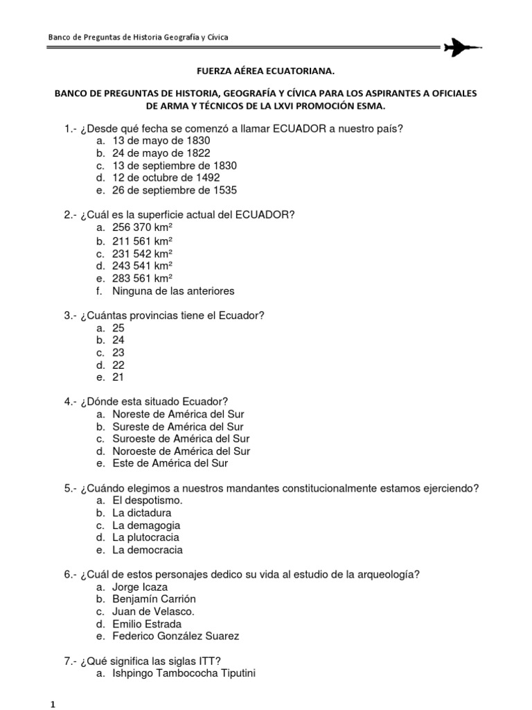 Banco de Preguntas: Historia y Geografía | PDF | Ecuador | Francisco ...