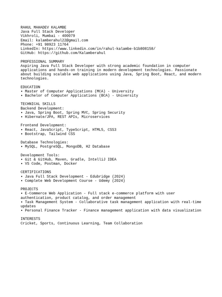 Rahul Kalambe Resume | PDF