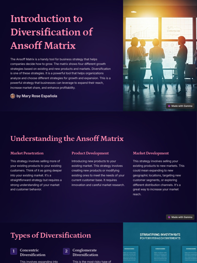 Introduction To Diversification of Ansoff Matrix | PDF ...
