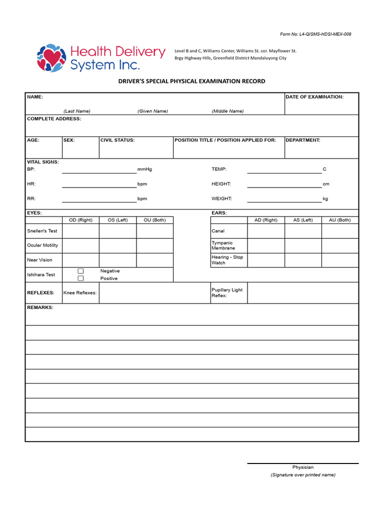 NEW MEC Williams - Fit To Drive Form | PDF | Medical Specialties ...