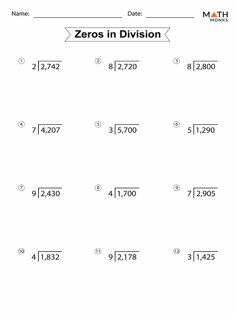 Division With Zeros Worksheet | PDF