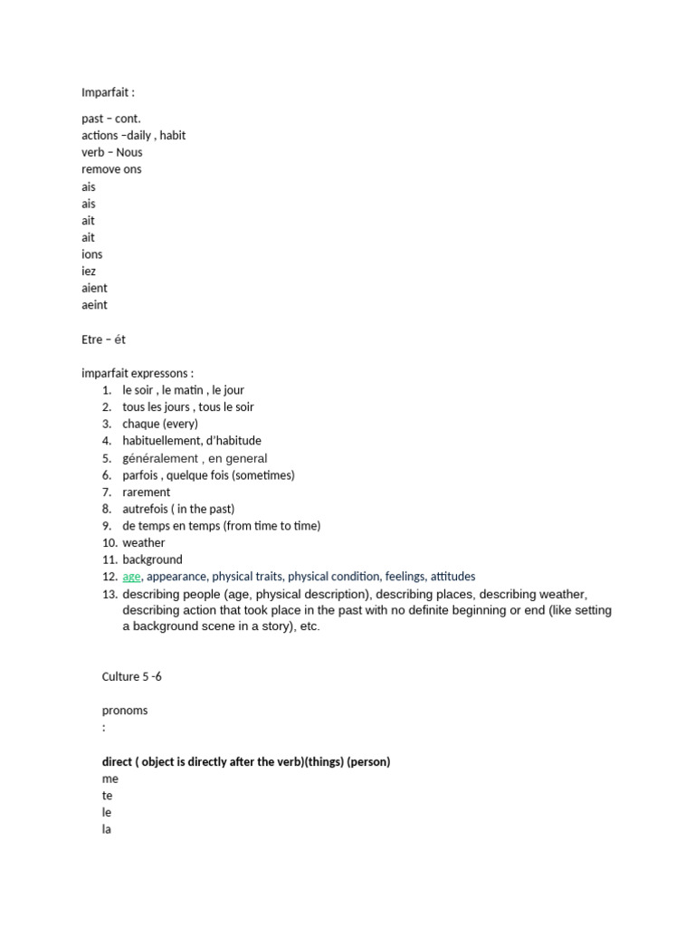 Imparfait + Pronoms | PDF