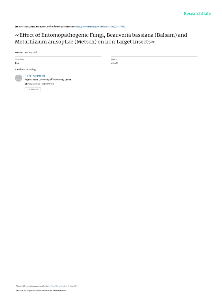 Effect of Entomopathogenic Fungi Beauveria Bassian | PDF | Biological Pest Control | Insects