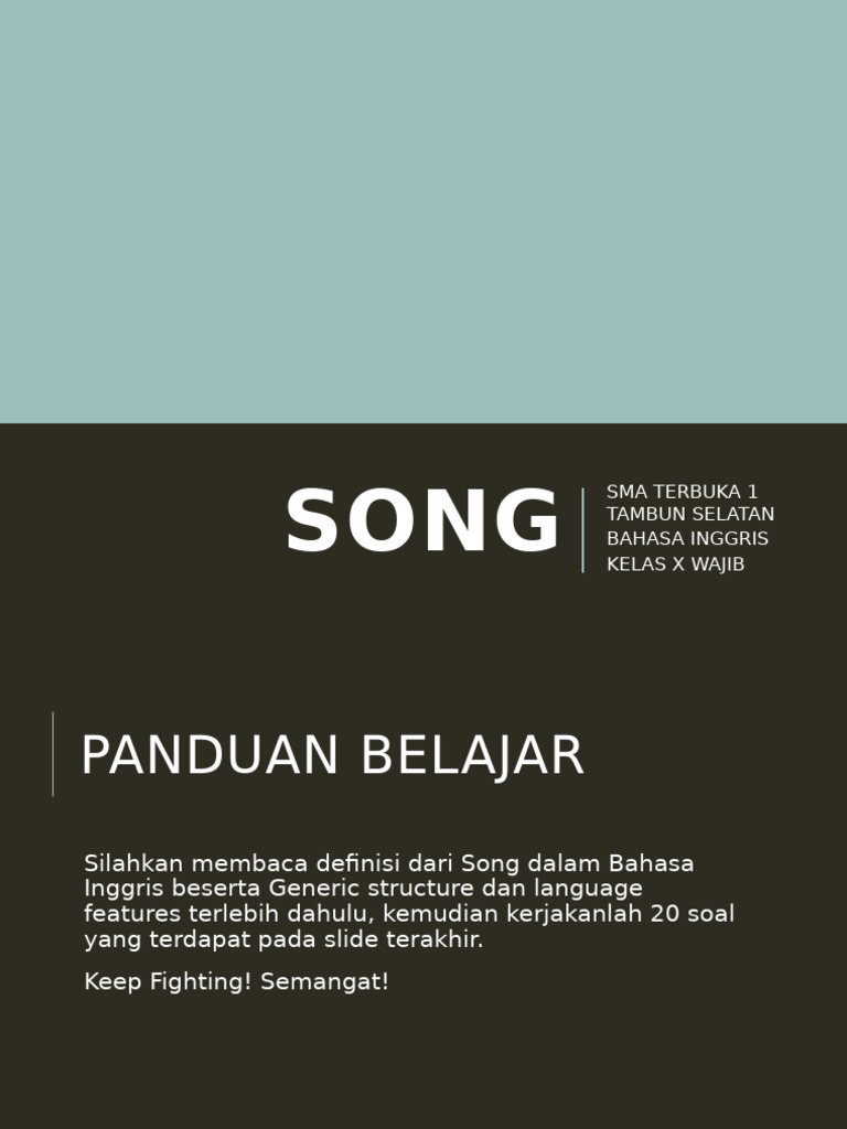 Kelas X Wajib SONG PPT Semester 2 | PDF | Song Structure | Vocal Music
