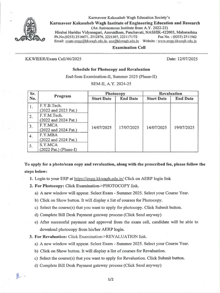 46 - Photocopy and Revaluation - SEM-II A.Y. 2024-25 (Phase-II) | PDF