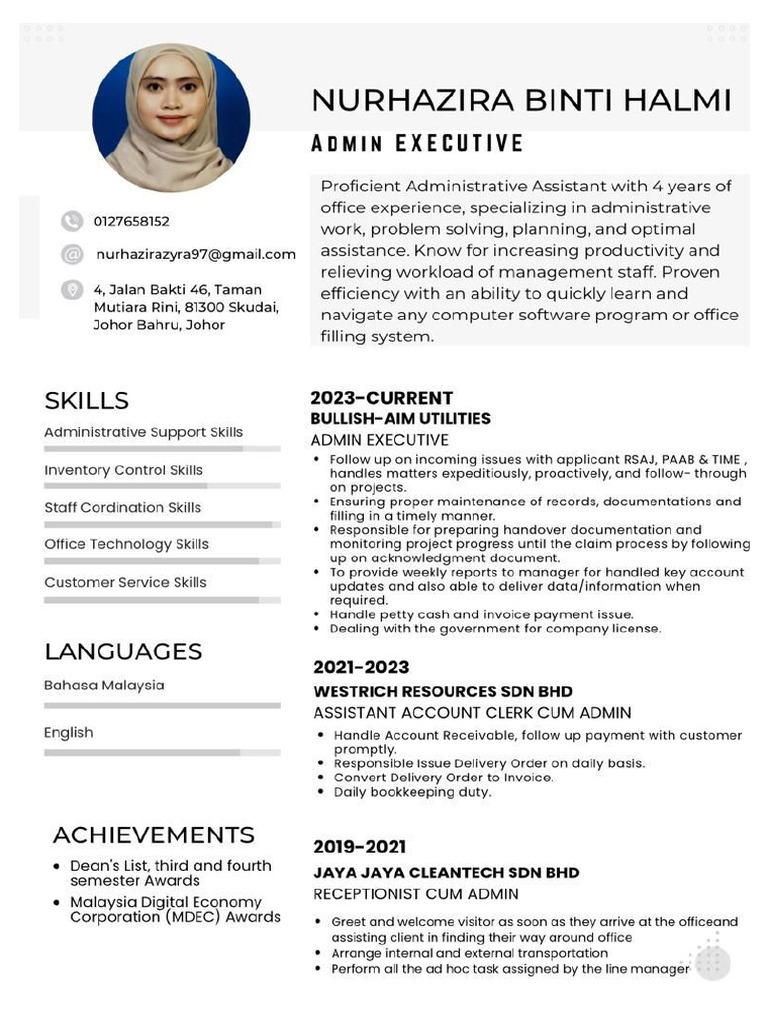 Nur Hazira PERSONAL ASSISTANT Resume | PDF
