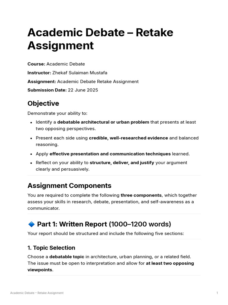 Academic Debate Retake Assignment. 22.6.2025 PDF | PDF | Argument | Rhetoric