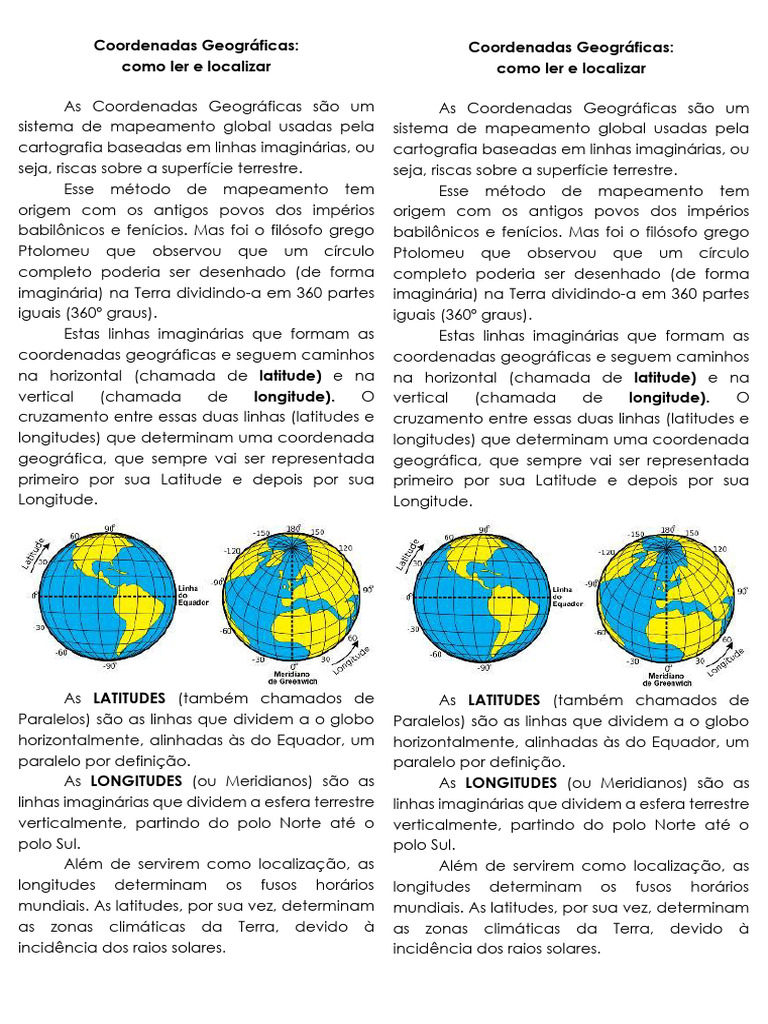 Coordenadas Geográgicas - LATITUDE E LONGITUDE | PDF | Latitude | Longitude