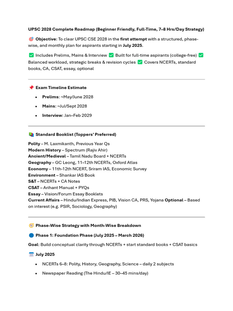 UPSC 2028 Complete Roadmap | PDF | Liberal Arts Education
