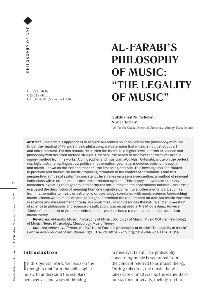 Al Farabi S Philosophy of Music The Lega | PDF | Science | Nous