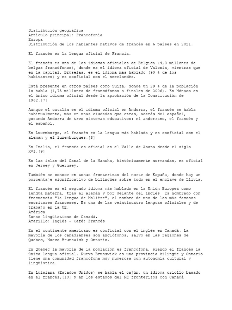 Distribución del francés en el mundo | PDF | Idioma francés | África