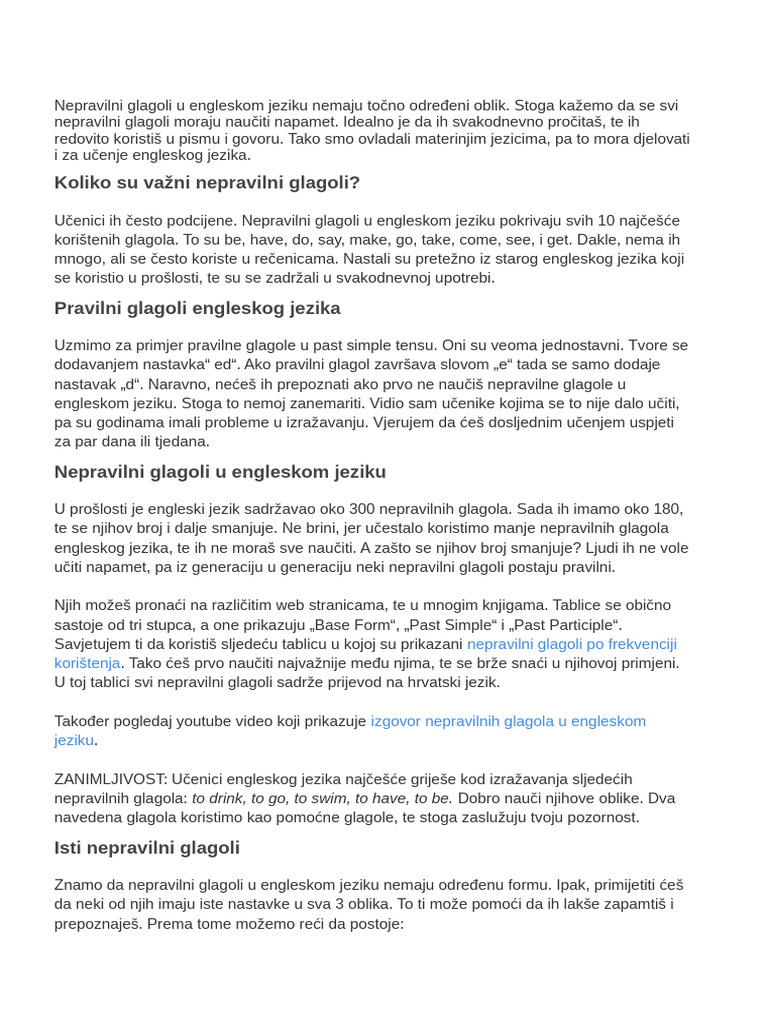 Engleska Gramatika Glagoli 1 | PDF