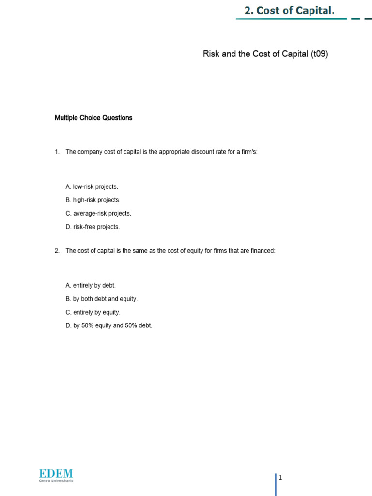 Test Chapter 2 Cost of Capital (t9) | PDF | Cost Of Capital | Capital ...
