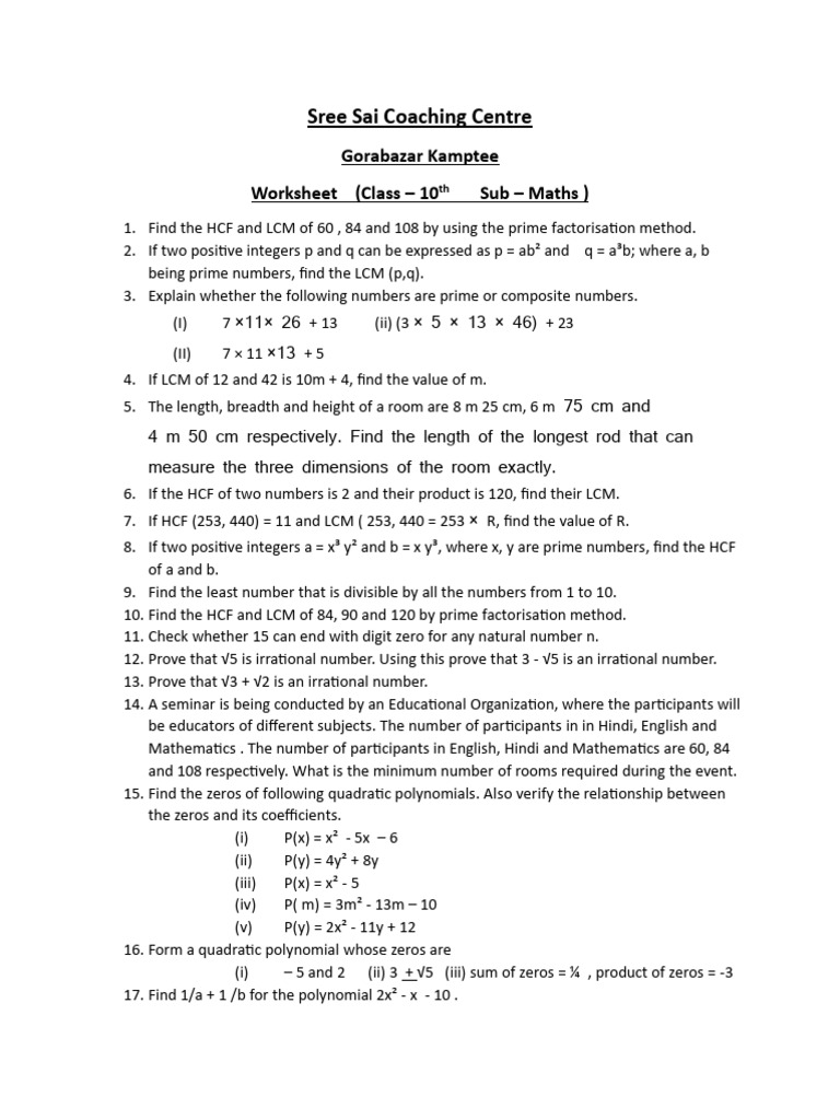 Worksheet Class 10 CH 1 | PDF