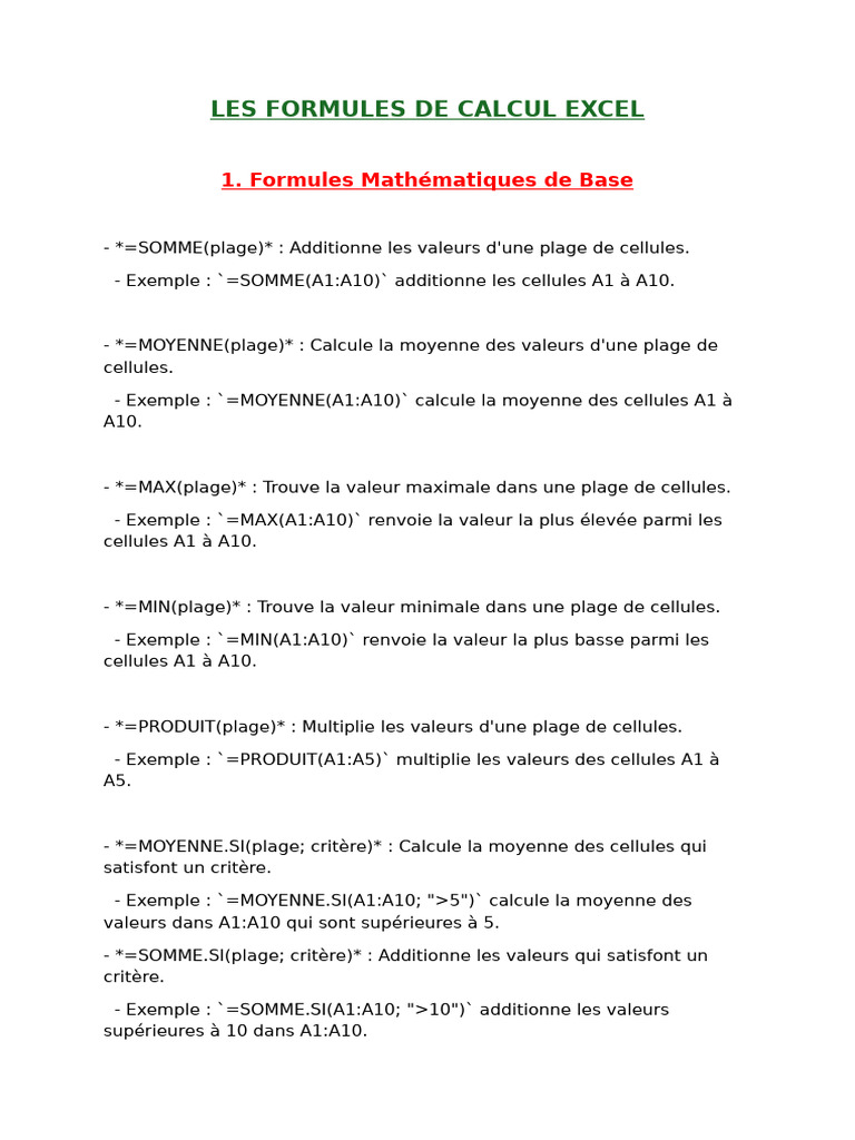 Formules Excel Essentielles en PDF | PDF | Écriture bicamérale ...