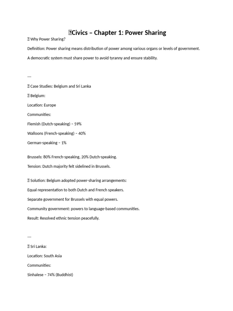 ?civics - Chapter 1 Power Sharing | PDF | Sri Lanka | Belgium