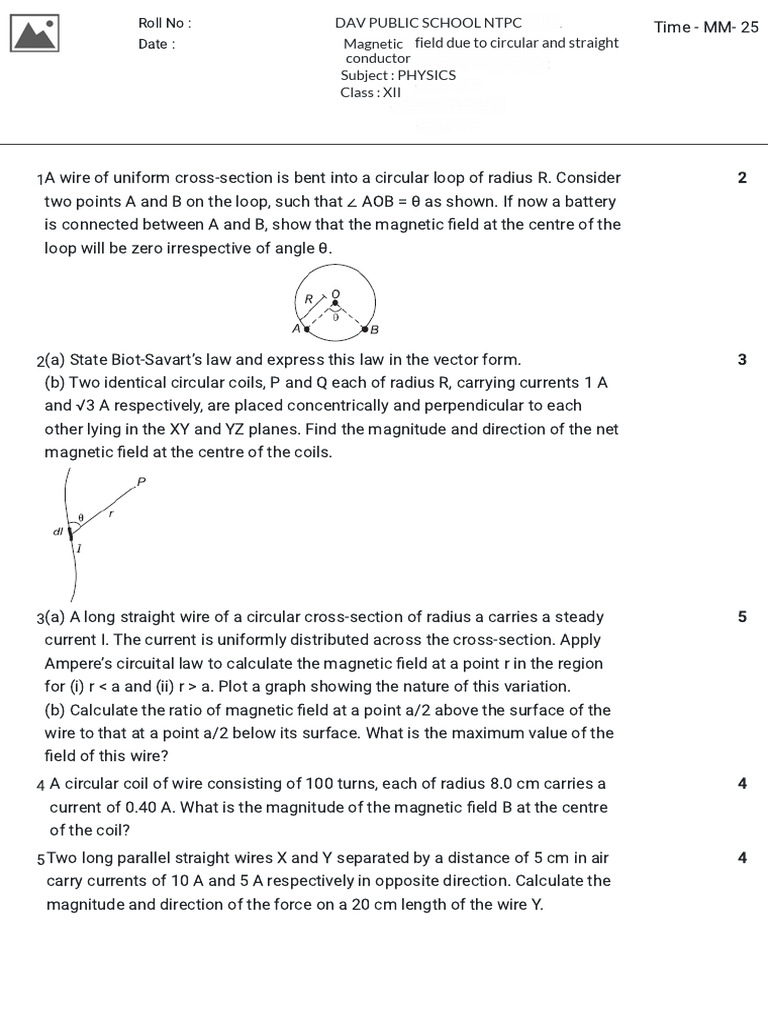 Class 12th Physics Assignment | PDF | Magnetic Field | Electric Current