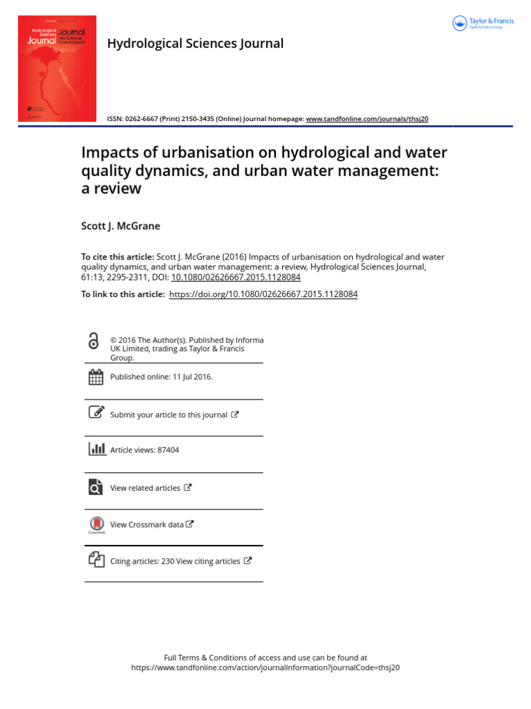 Impacts of Urbanisation On Hydrological and Water Quality Dynamics and ...