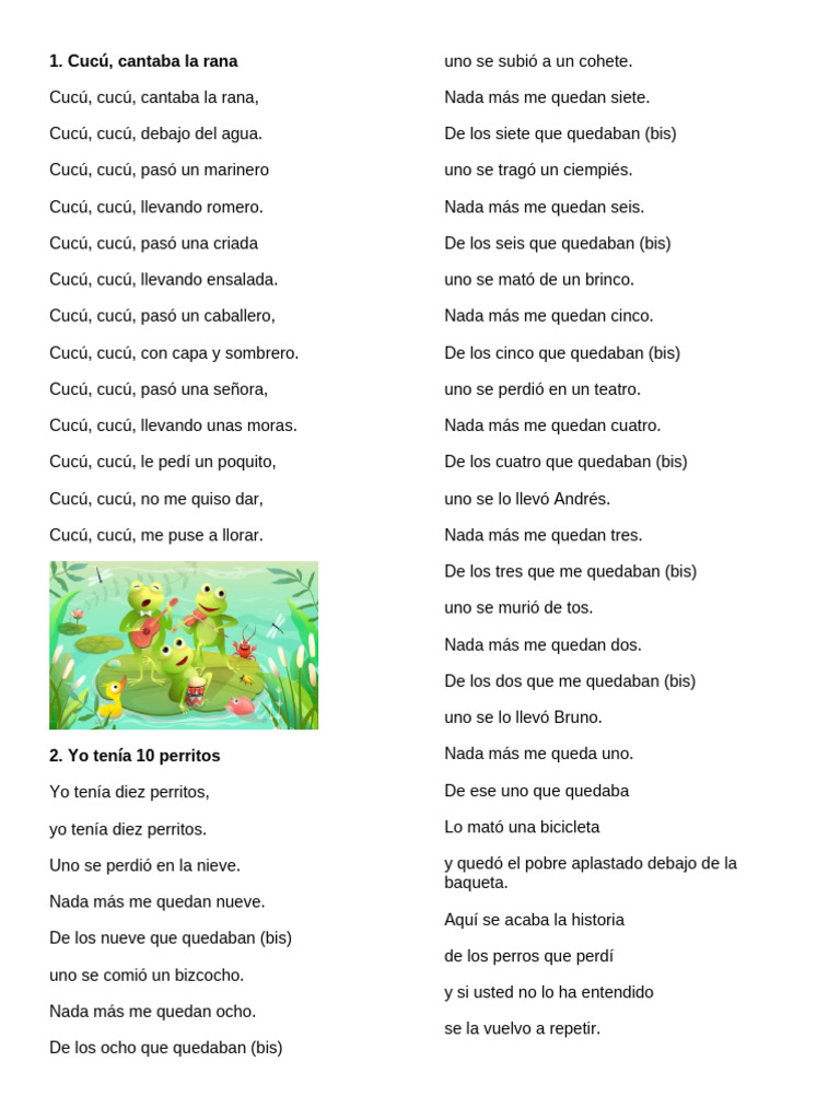 10 Cantos Infantiles | PDF | Animales y humanos | Zoología