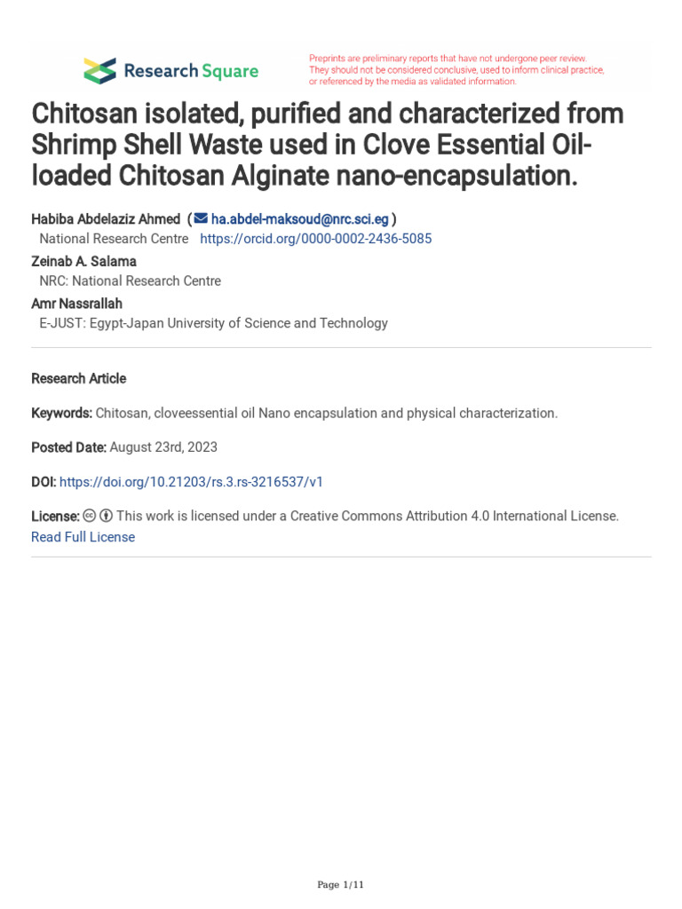 Chitosan from Shrimp Shells for Clove Oil Encapsulation | PDF ...