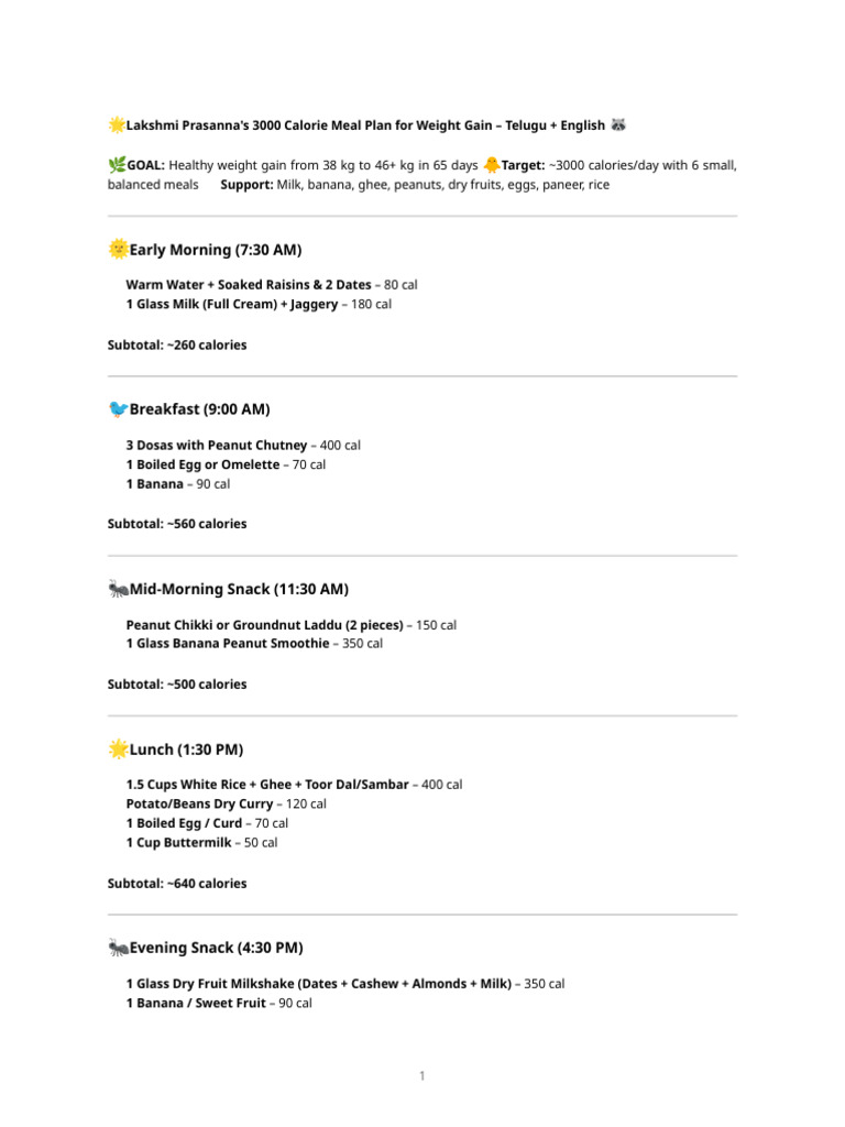 3000 Cal Meal Plan | PDF