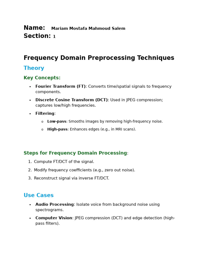 Frequency Domain Preprocessing Techniques | PDF