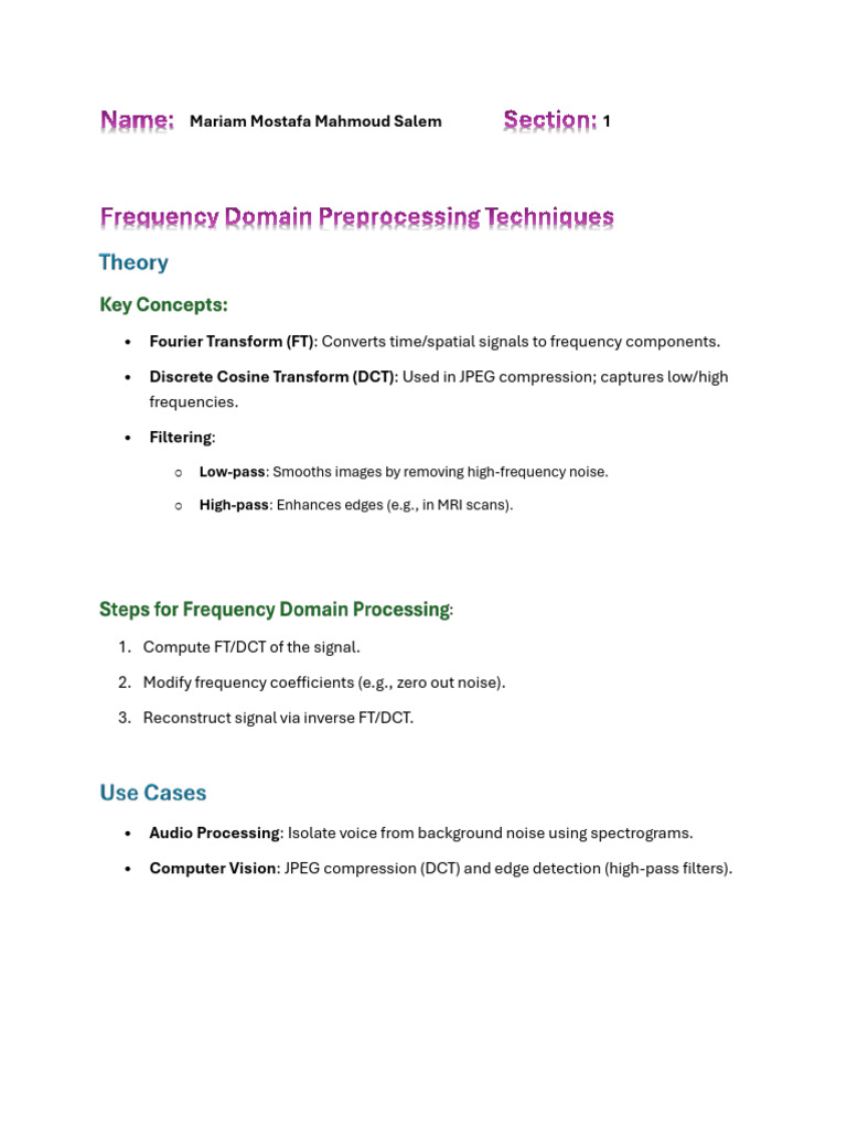 Frequency Domain Preprocessing Techniques | PDF