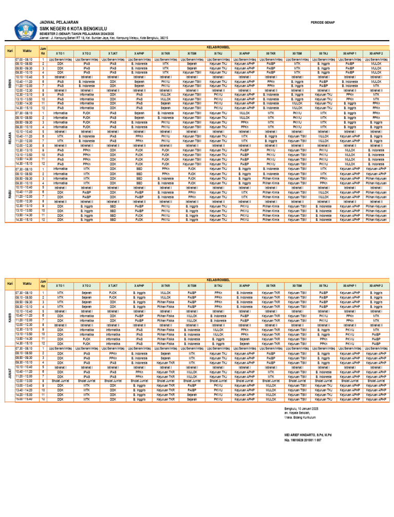 Jadwal - Pelajaran Periode Genap, SMT Genap TP 2024-2025 | PDF