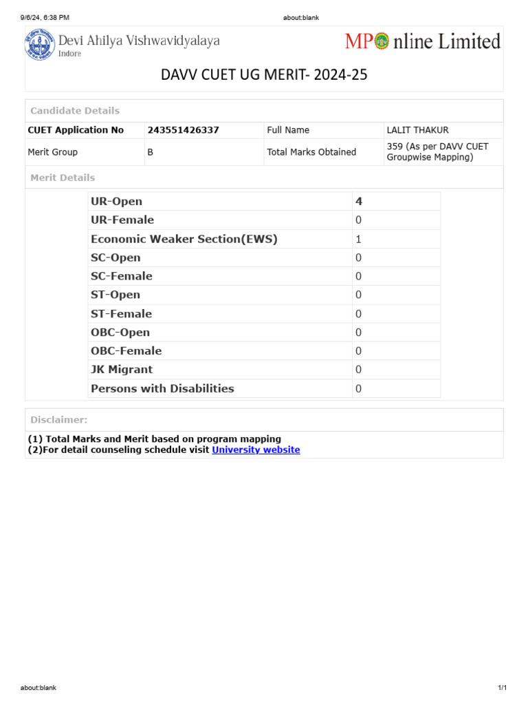 Davv Merit Lalit | PDF