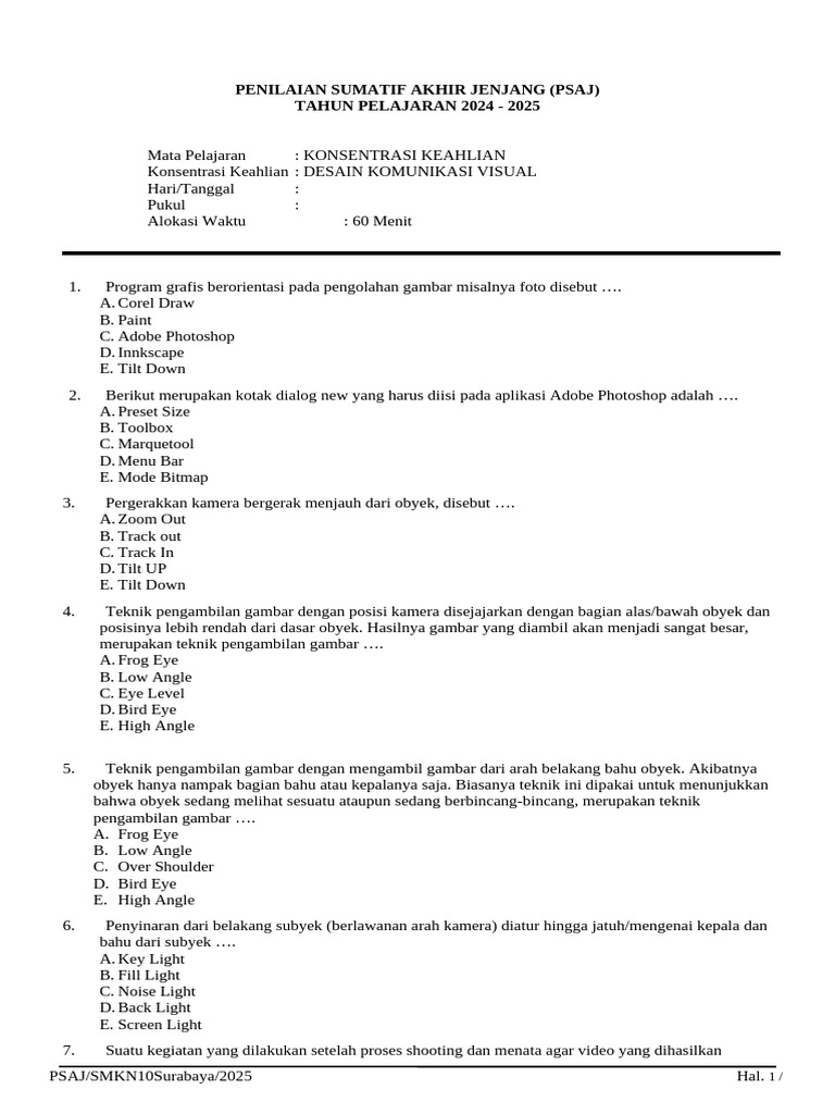 PG - Cover Soal Psaj 2025 Konsentrasi Keahlian Desain Komunikasi Visual | PDF
