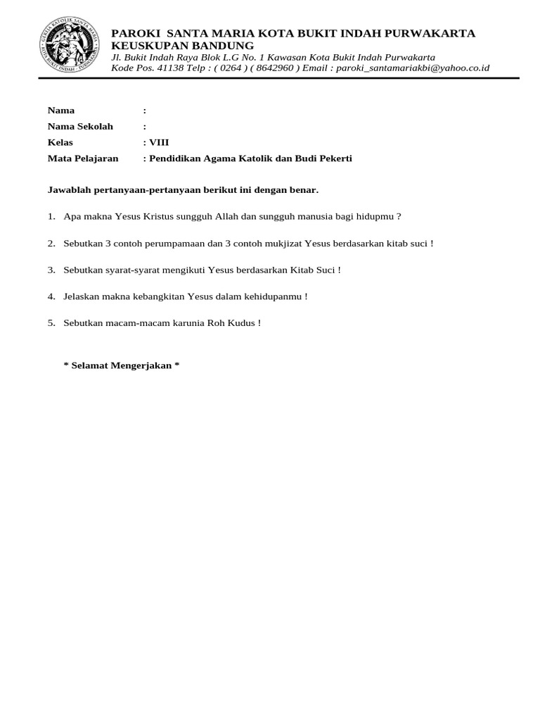 Soal Uts Kelas Viii Pak 2020 2021 | PDF