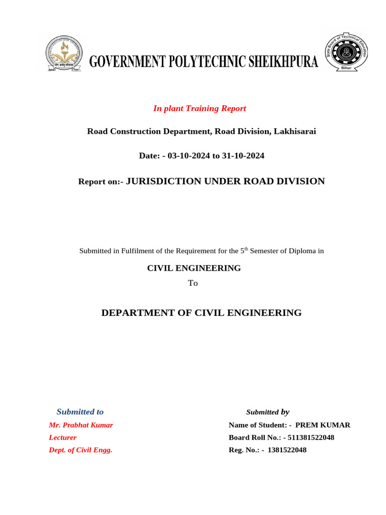 In Plant Training Report | PDF | Road Surface | Concrete