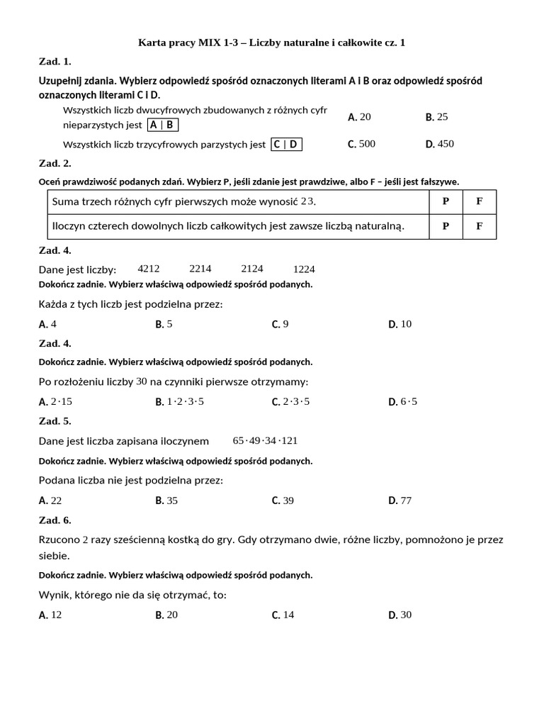 Karta Pracy MIX 1-3 Liczby N I Z | PDF