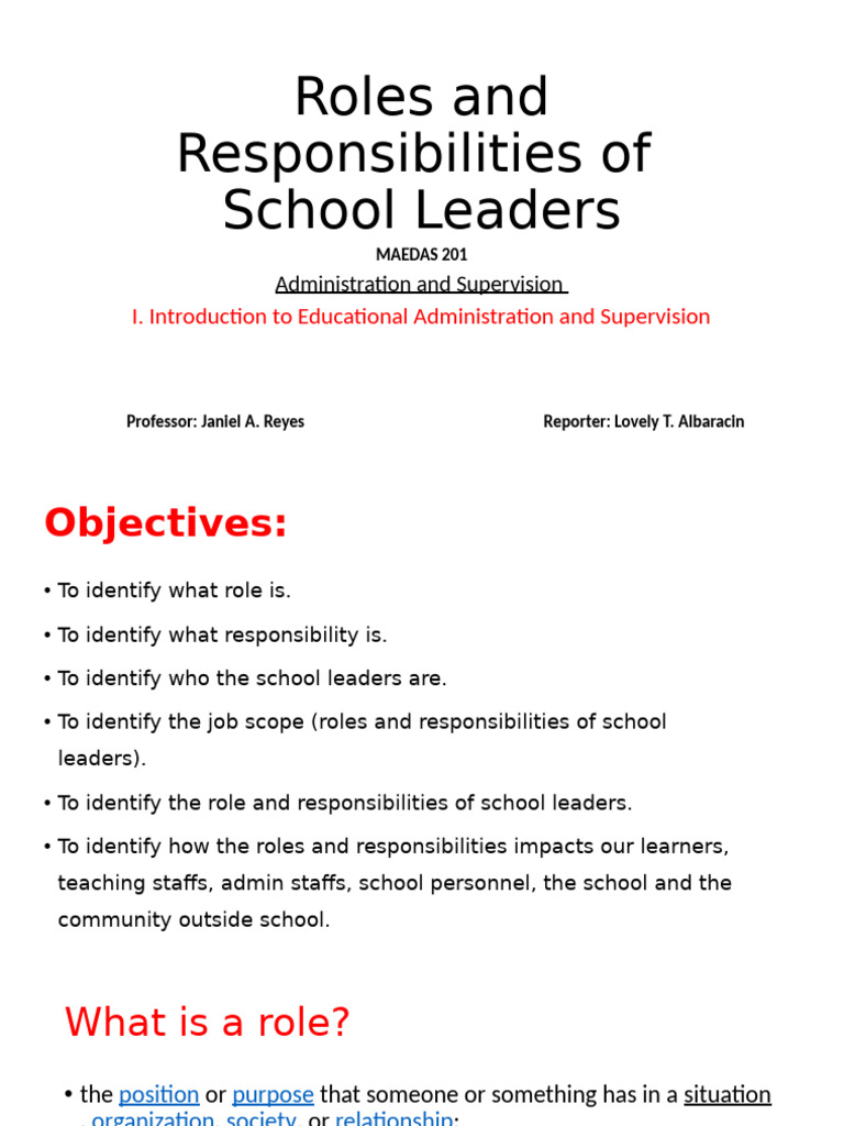 School Leaders' Roles and Responsibilities | PDF