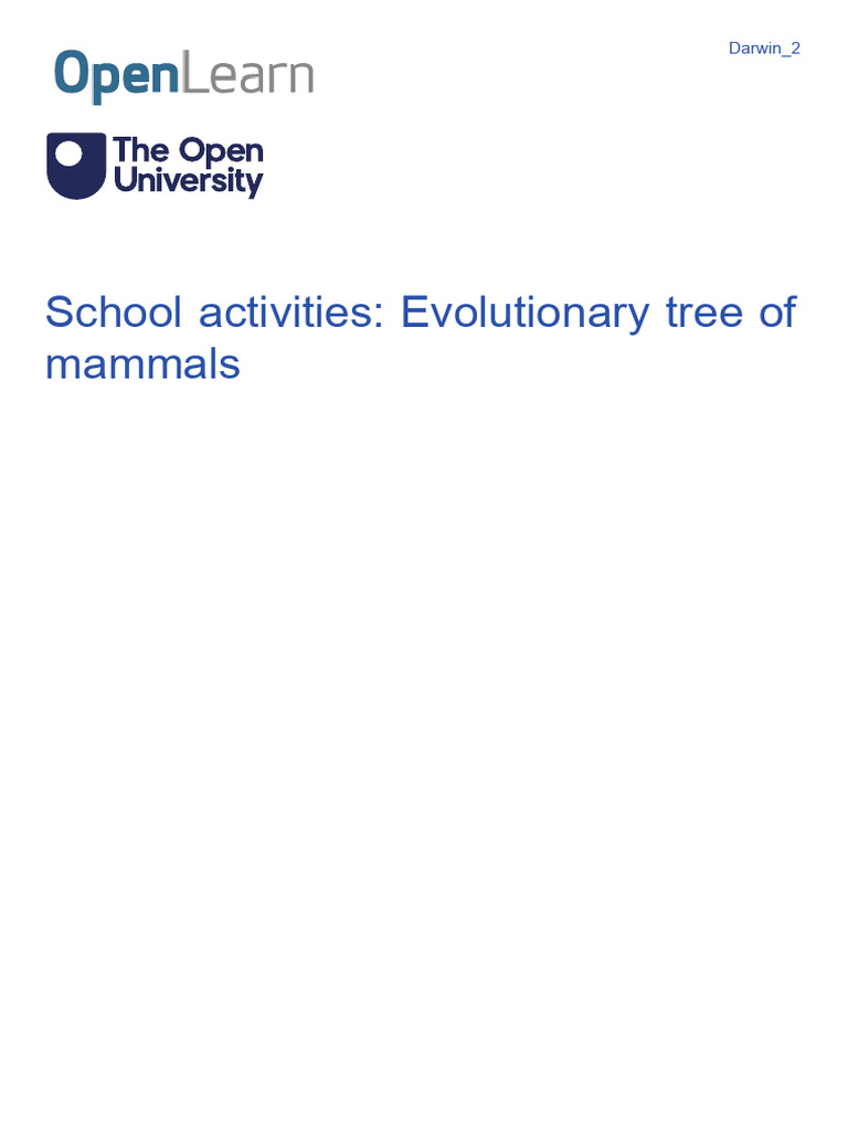 School Activities Evolutionary Tree of Mammals Printable | PDF ...