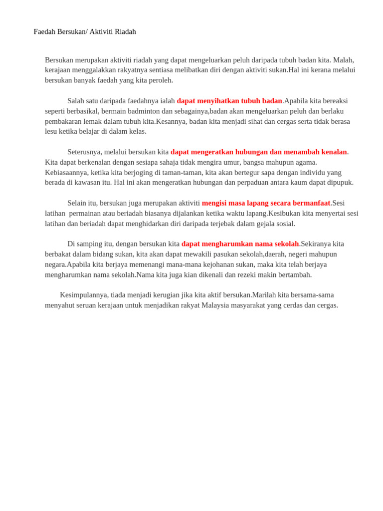 Faedah dan Kepentingan Bersukan | PDF