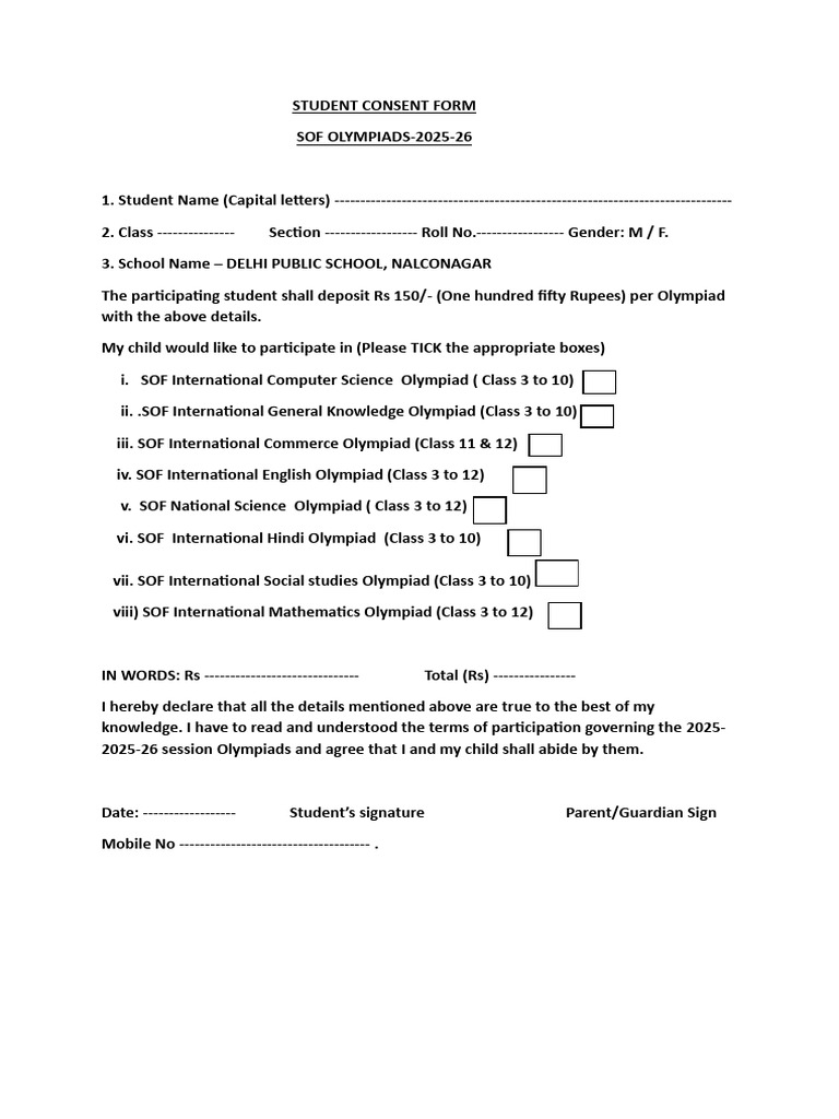 2025 26 Sof Student Consent Form | PDF