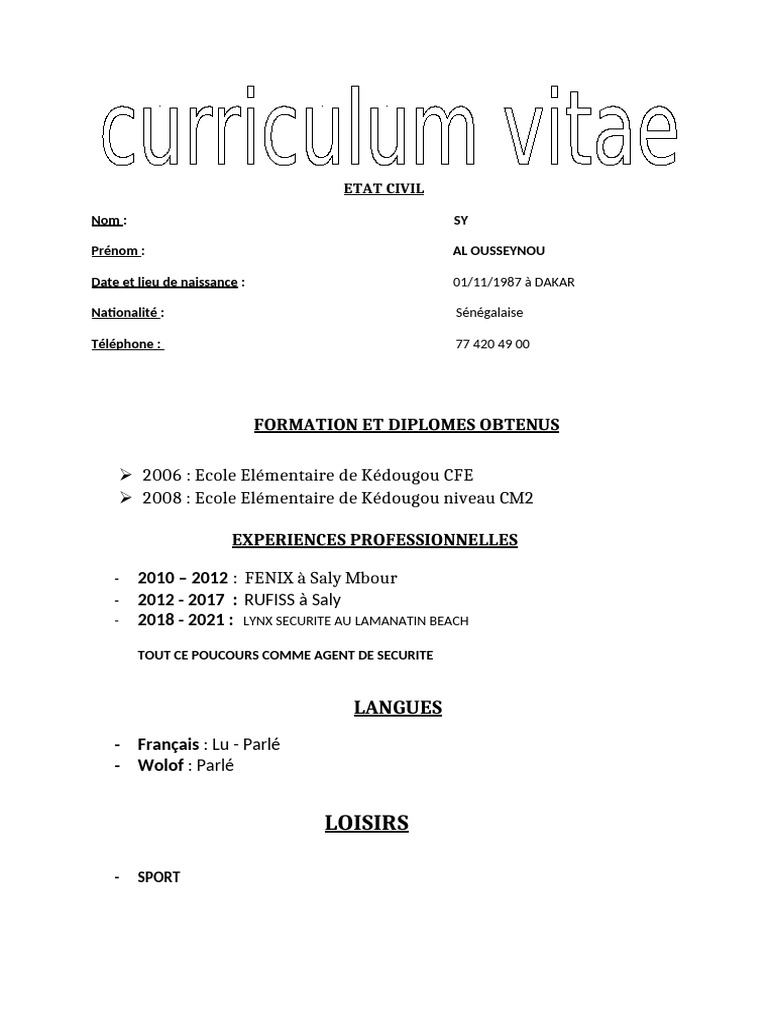 État civil d'Al Ousseynou Sy | PDF