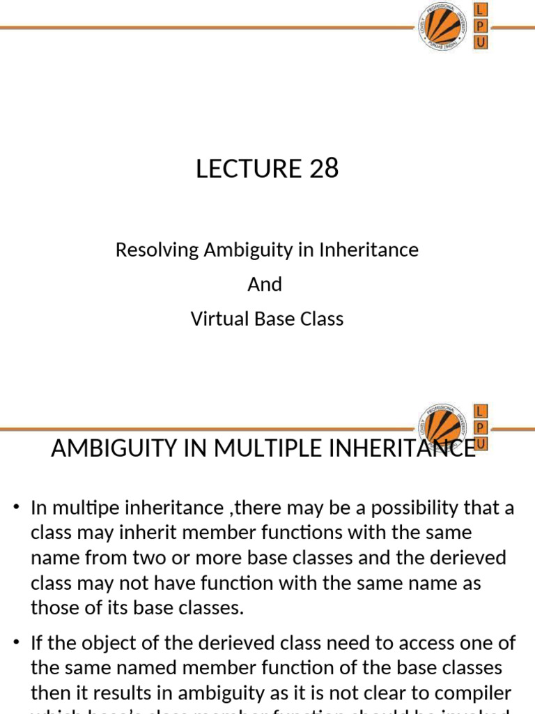 LECTURE 28-Resolve Ambiguity and Virtual Base Class | PDF | Method (Computer Programming ...