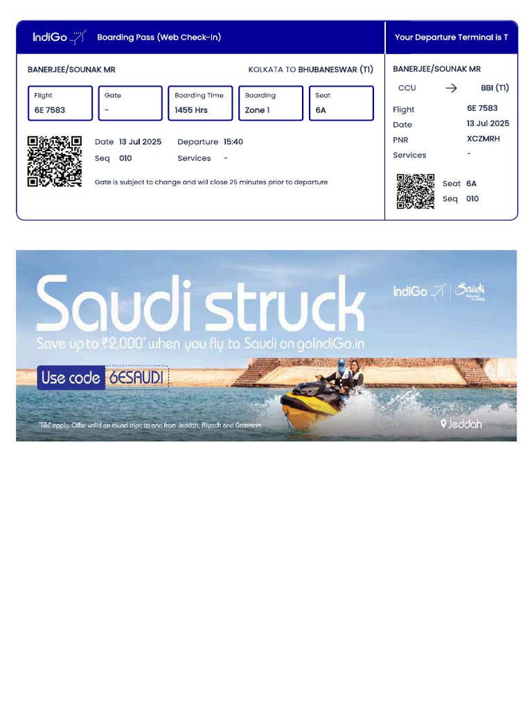 MR Sounak Banerjee Ccu Bbi Boarding Pass | PDF