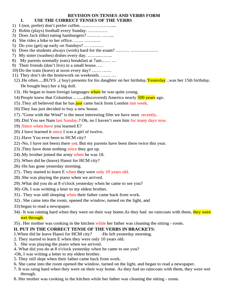 Verb Tenses and Forms Practice | PDF