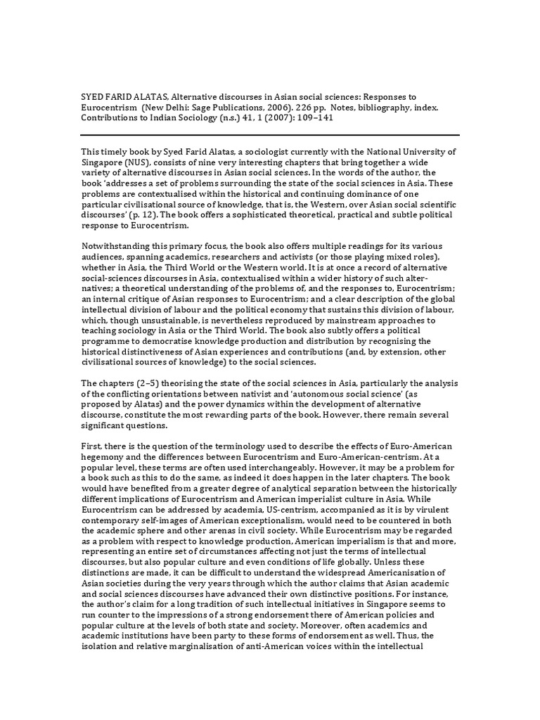 Syed Farid Alatas Alternative Discourses | PDF | Social Sciences | Science