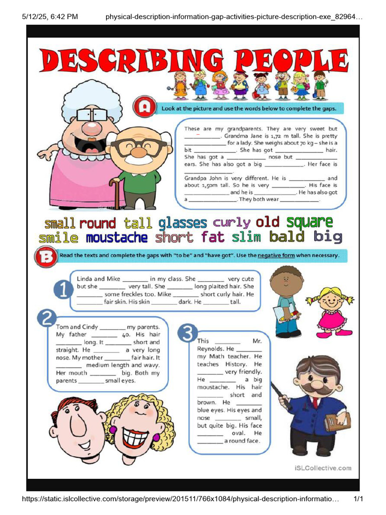Physical Description Information Gap Activities Picture Description Exe ...