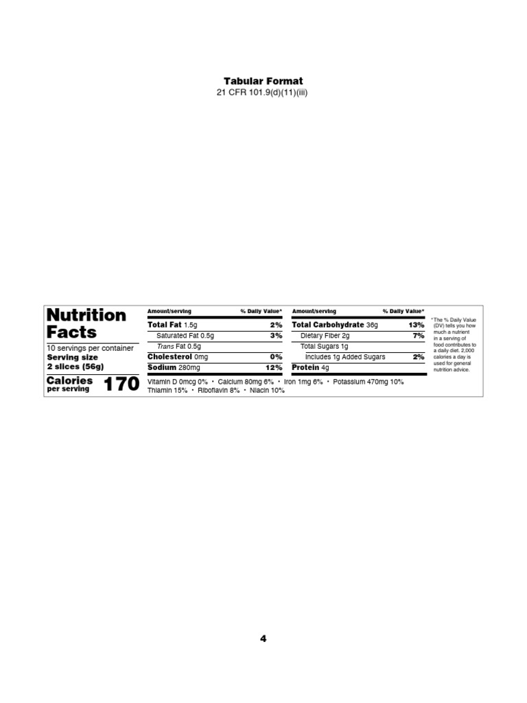 Nutrition Facts for Food Labeling | PDF