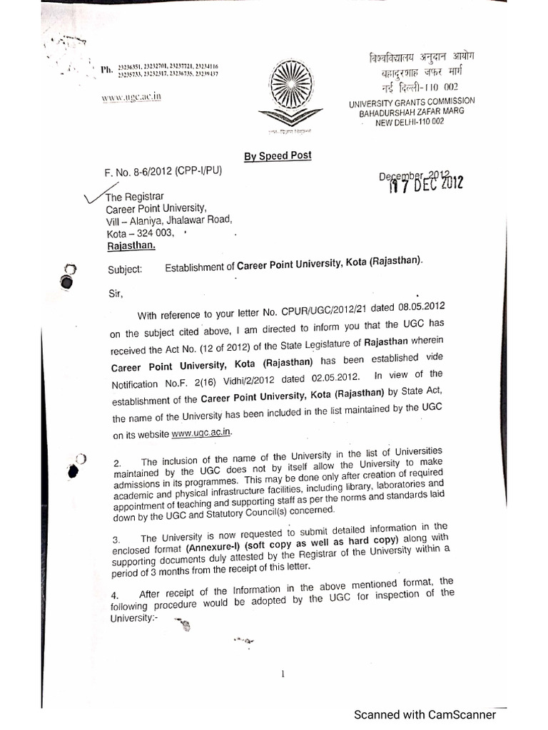 Ugc Approval Letter | PDF