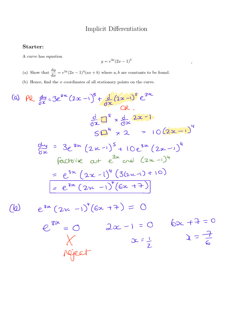Implicit Differentiation Techniques and Examples | PDF | Tangent ...