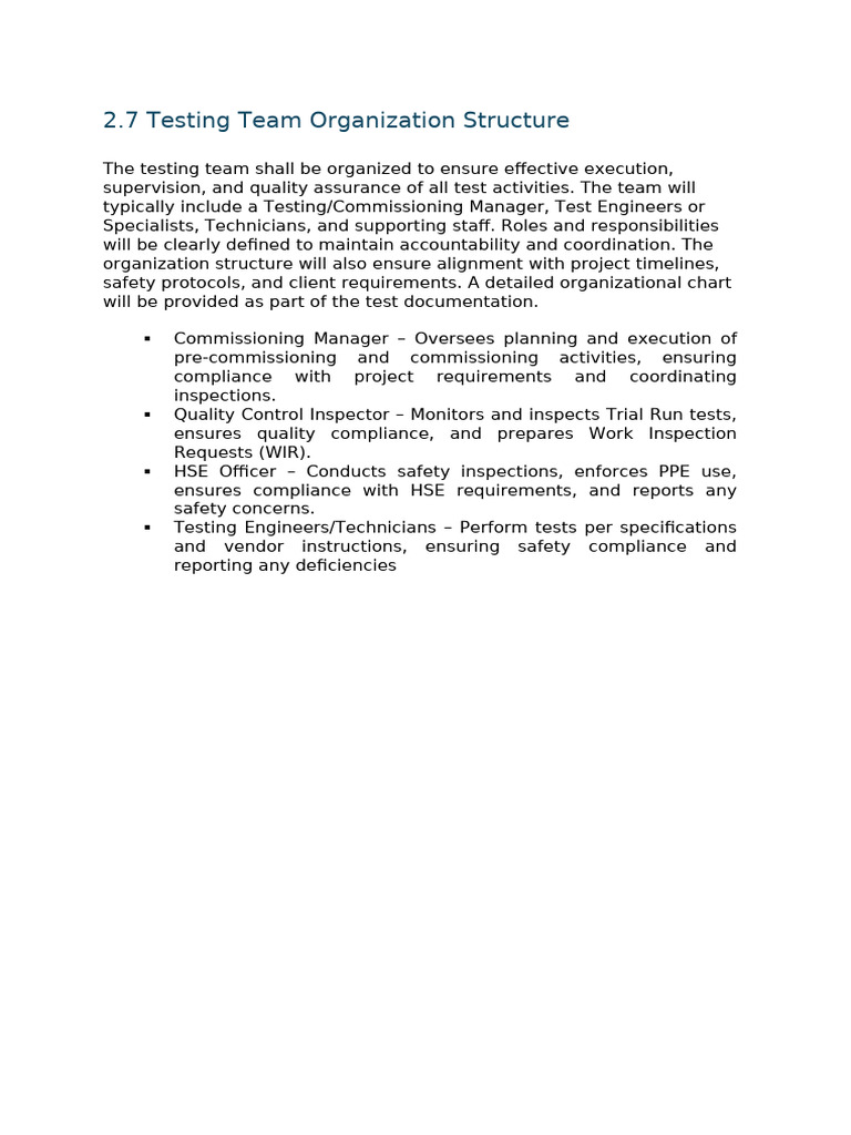 Testing Team Structure and Roles | PDF