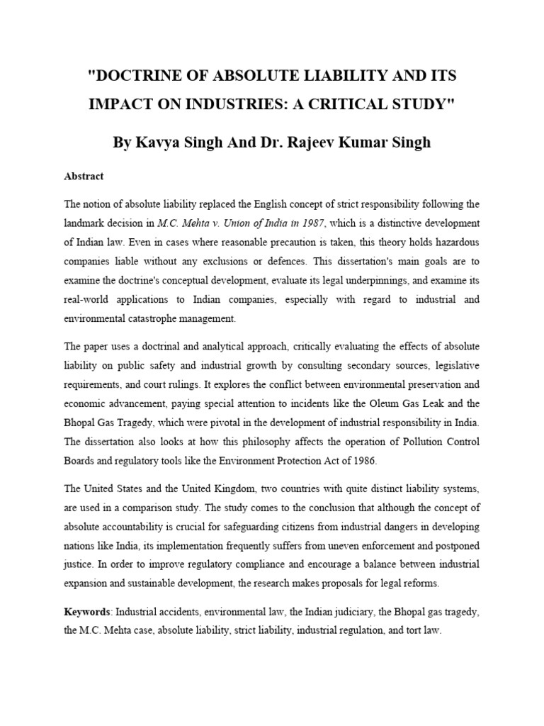 Doctrine of Absolute Liability and Its Impact On Industries | PDF ...
