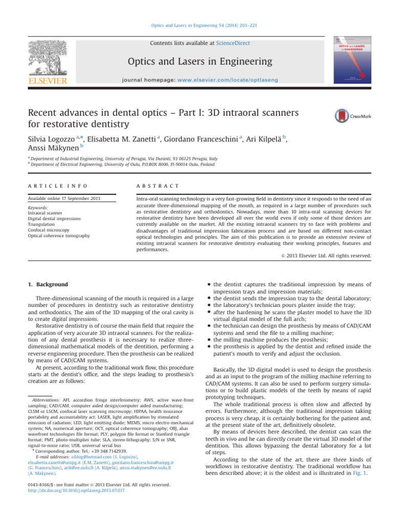 Advances in 3D Intraoral Scanners | PDF | Confocal Microscopy ...