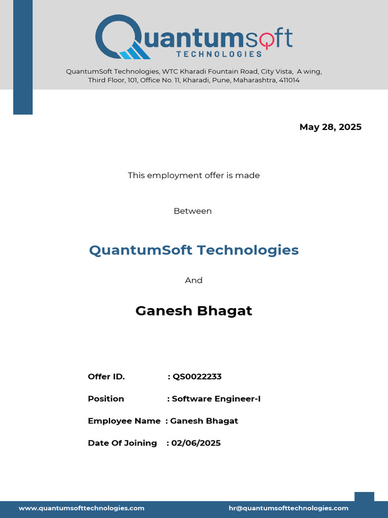 QuantumSoft Technologies Job Offer | PDF | Employment | Salary